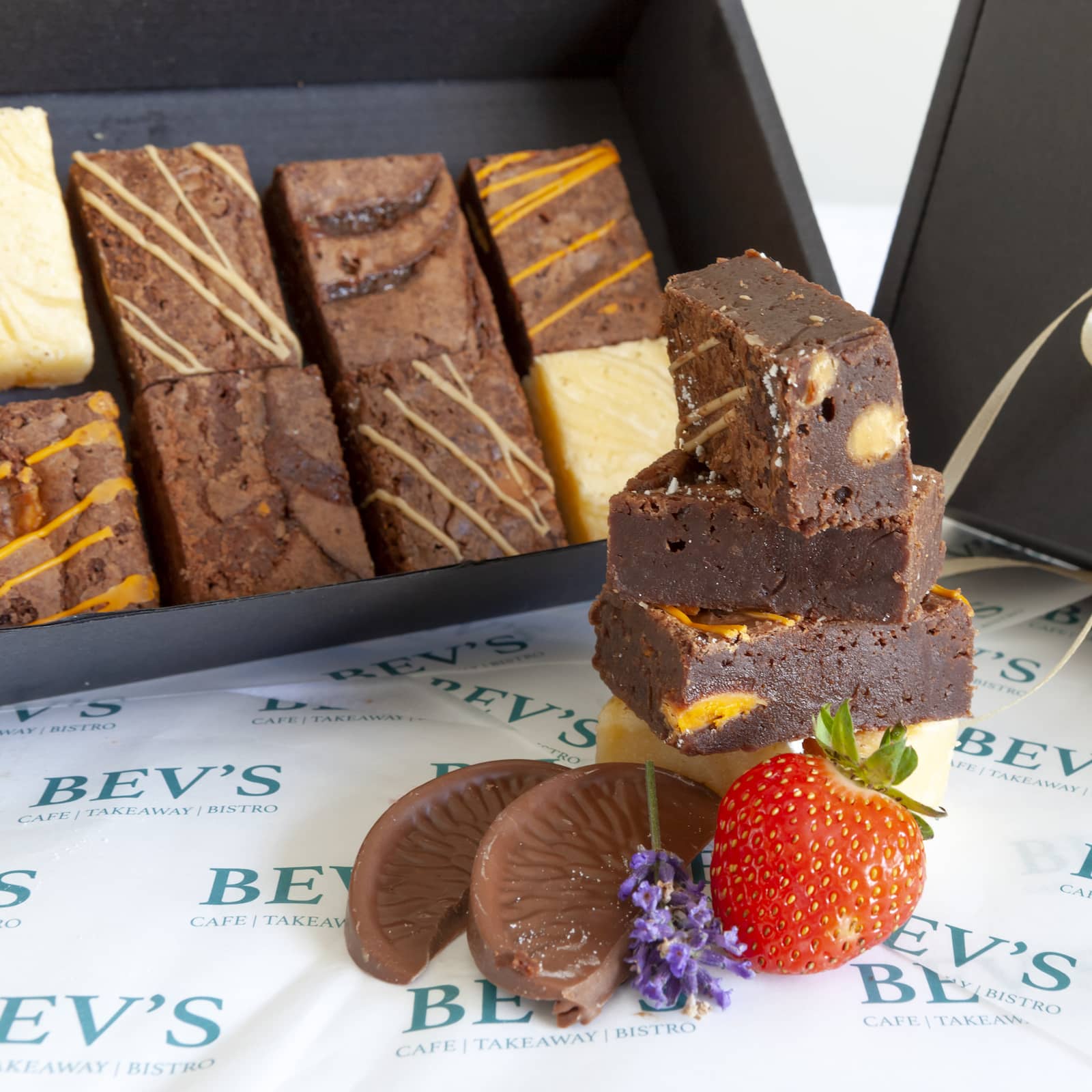 Luxury gift wrapped brownie box - mixed brownies - Bev's Bistro